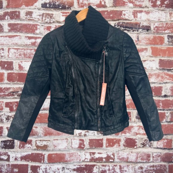 Blank NYC | Jackets & Coats | Blanknyc Faux Leather Cropped Moto Jacket Knit Roll Neck Zip Front ...